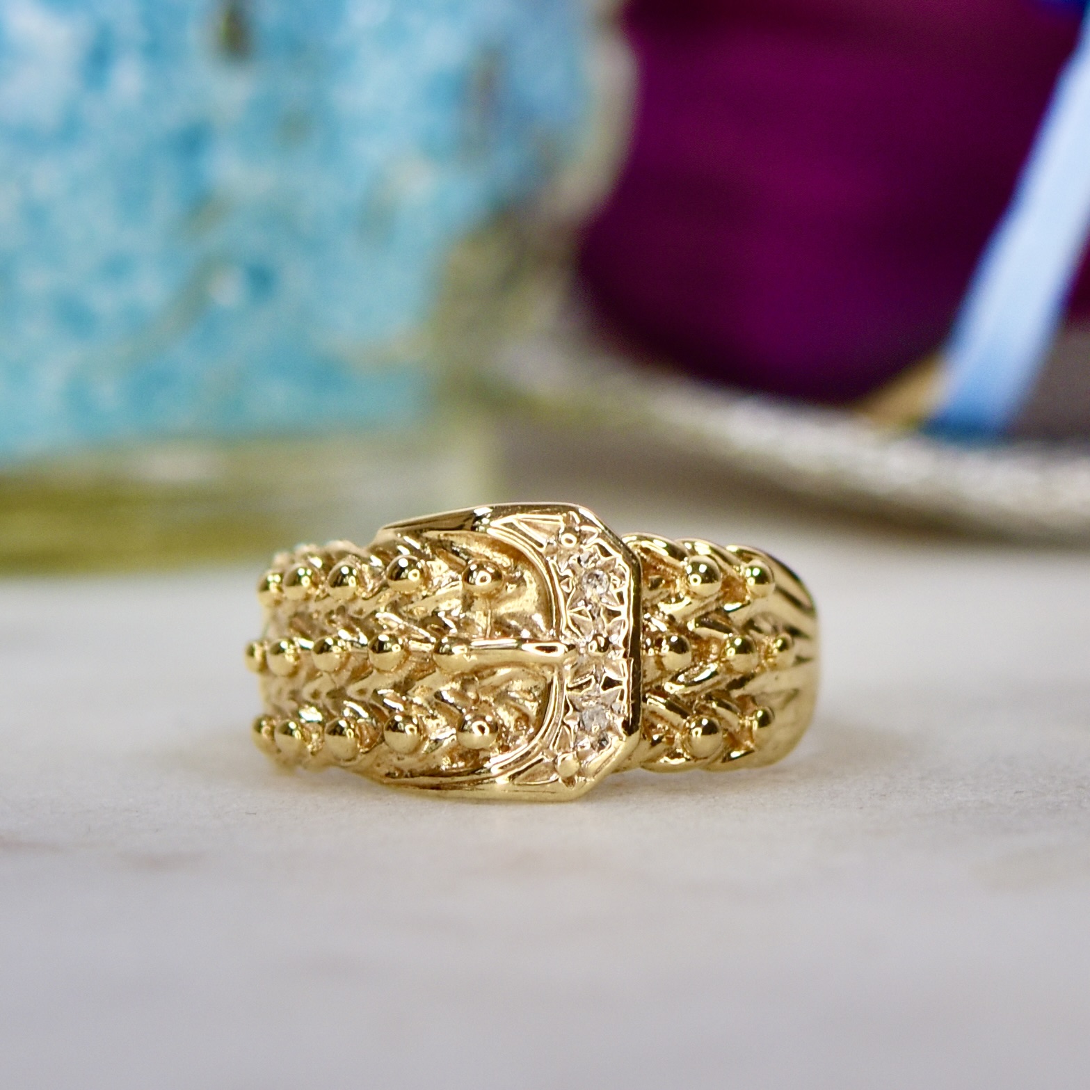 Buckle & Keeper Ring in 9ct Gold - Gems Afire - Vintage Jewellery UK